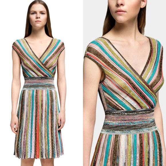Missoni | Dresses | Missoni Metallic Stripes V Neck Knit A Line Dress ...